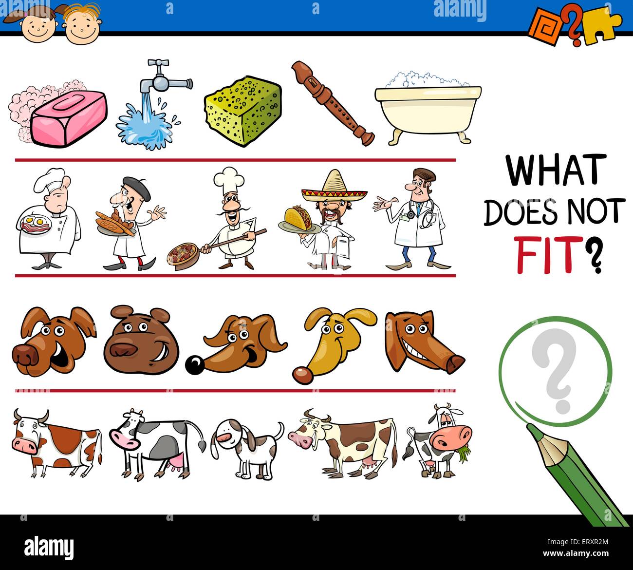 Cartoon Illustration of Finding Improper Item Educational Game for ...