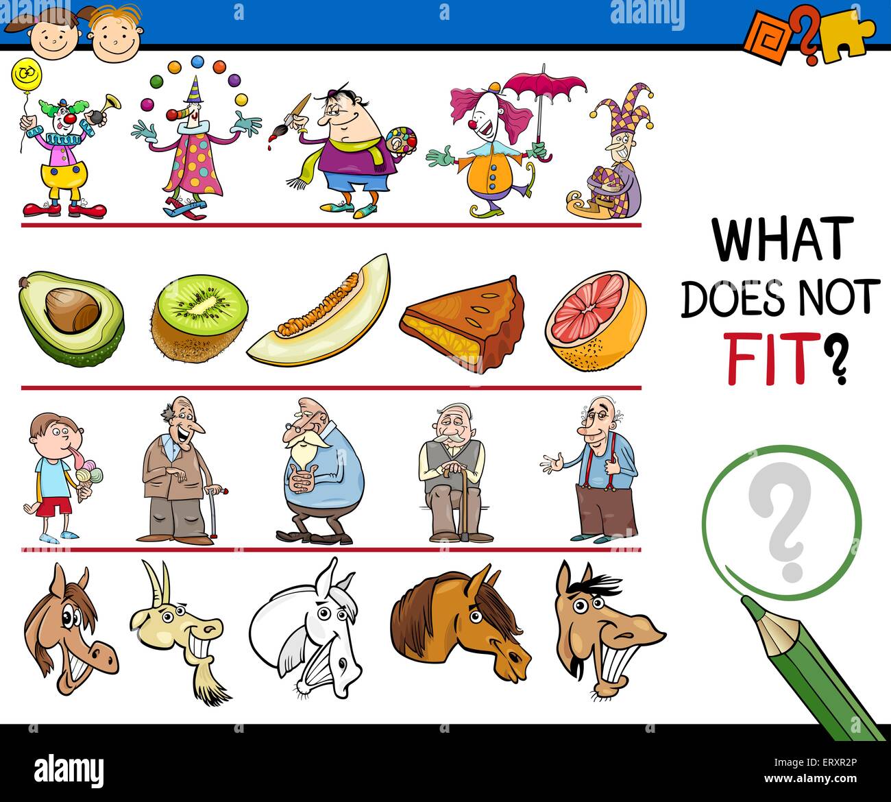 Cartoon Illustration of Finding Improper Item Educational Game for ...