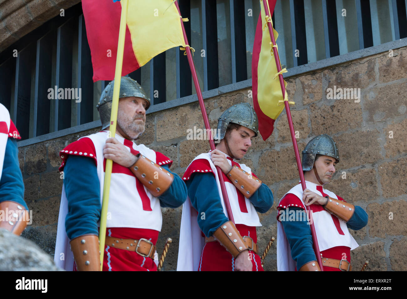 Procession in medieval costume in ancient city of Orvieto in Umbria to ...