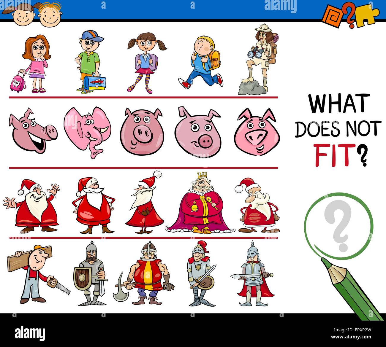 Cartoon Illustration of Finding Improper Item Educational Game for ...