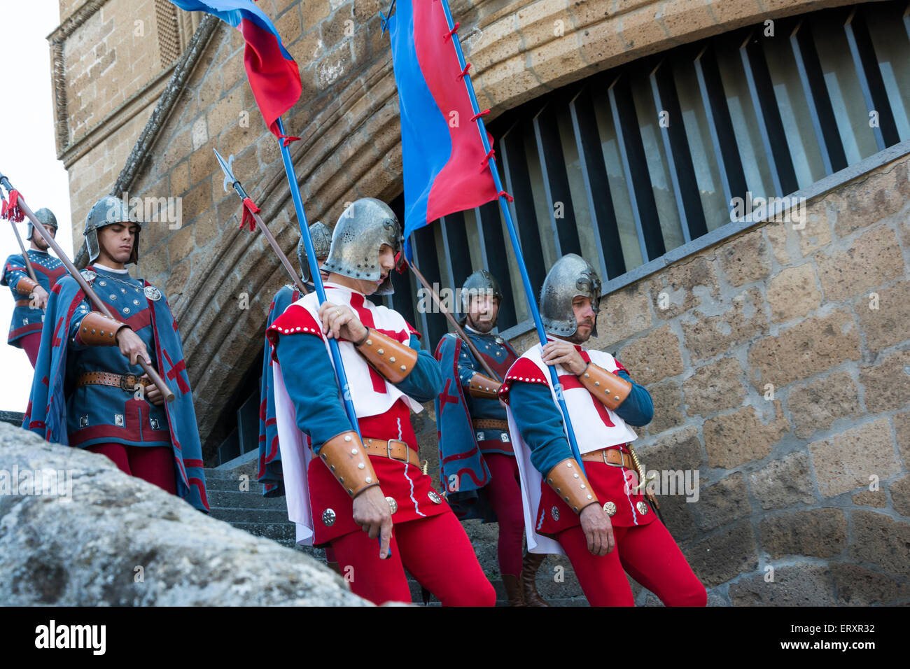 Procession in medieval costume in ancient city of Orvieto in Umbria to ...