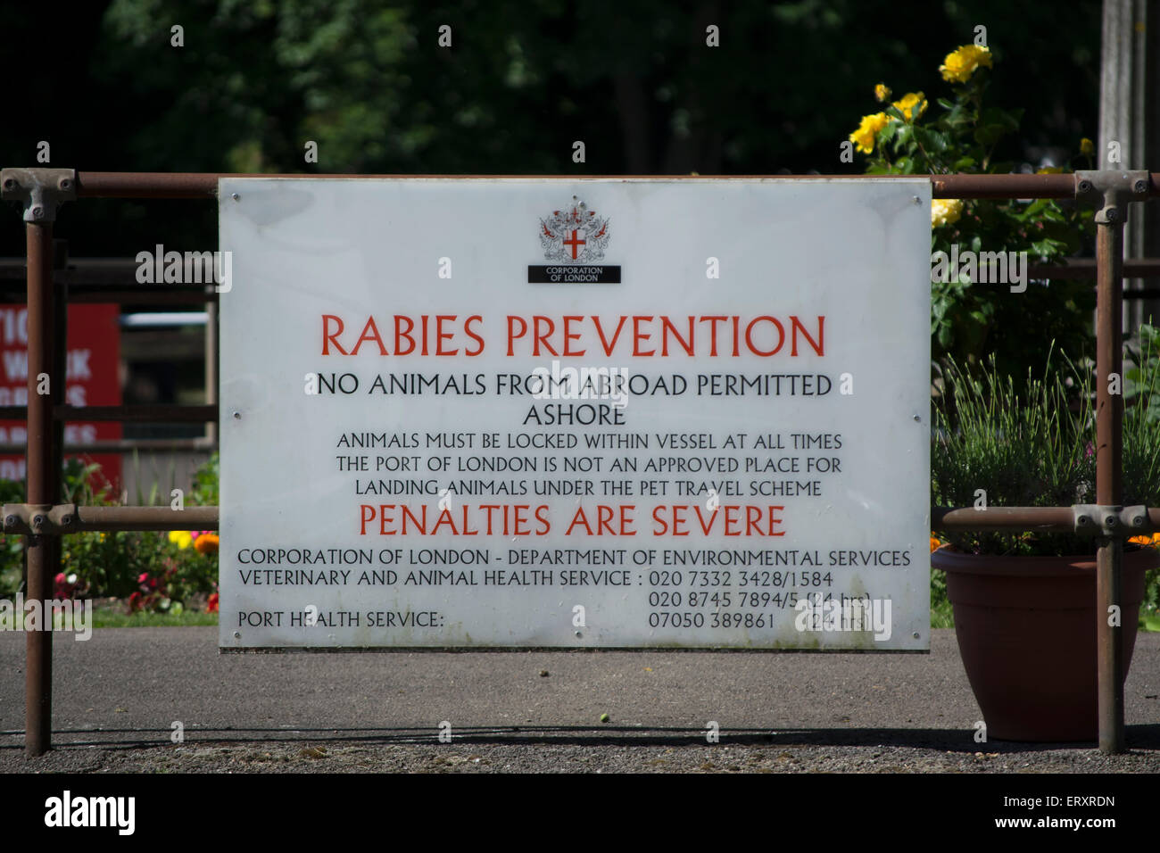 rabies prevention sign at teddington lock, on the river thames Stock ...
