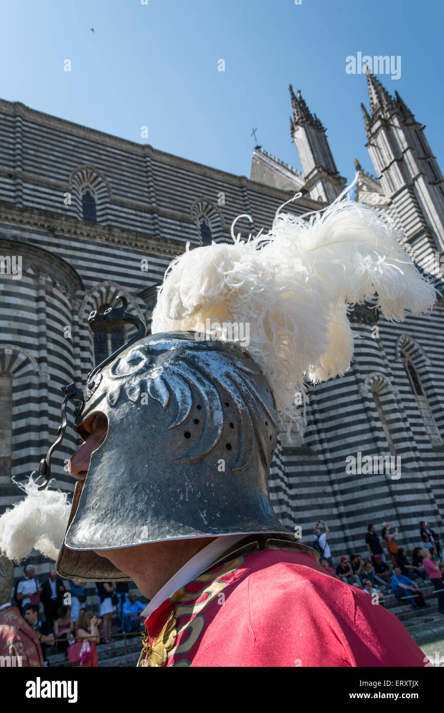 Man wearing medieval helmet in Corpus Domini procession in Orvieto in ...