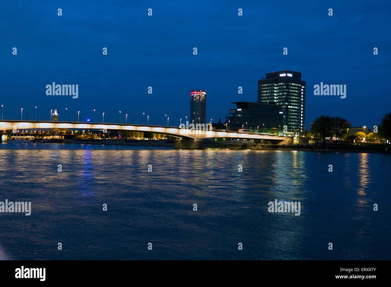 Cologne Rhine Germany Cathedral River castles cranes reflection night ...