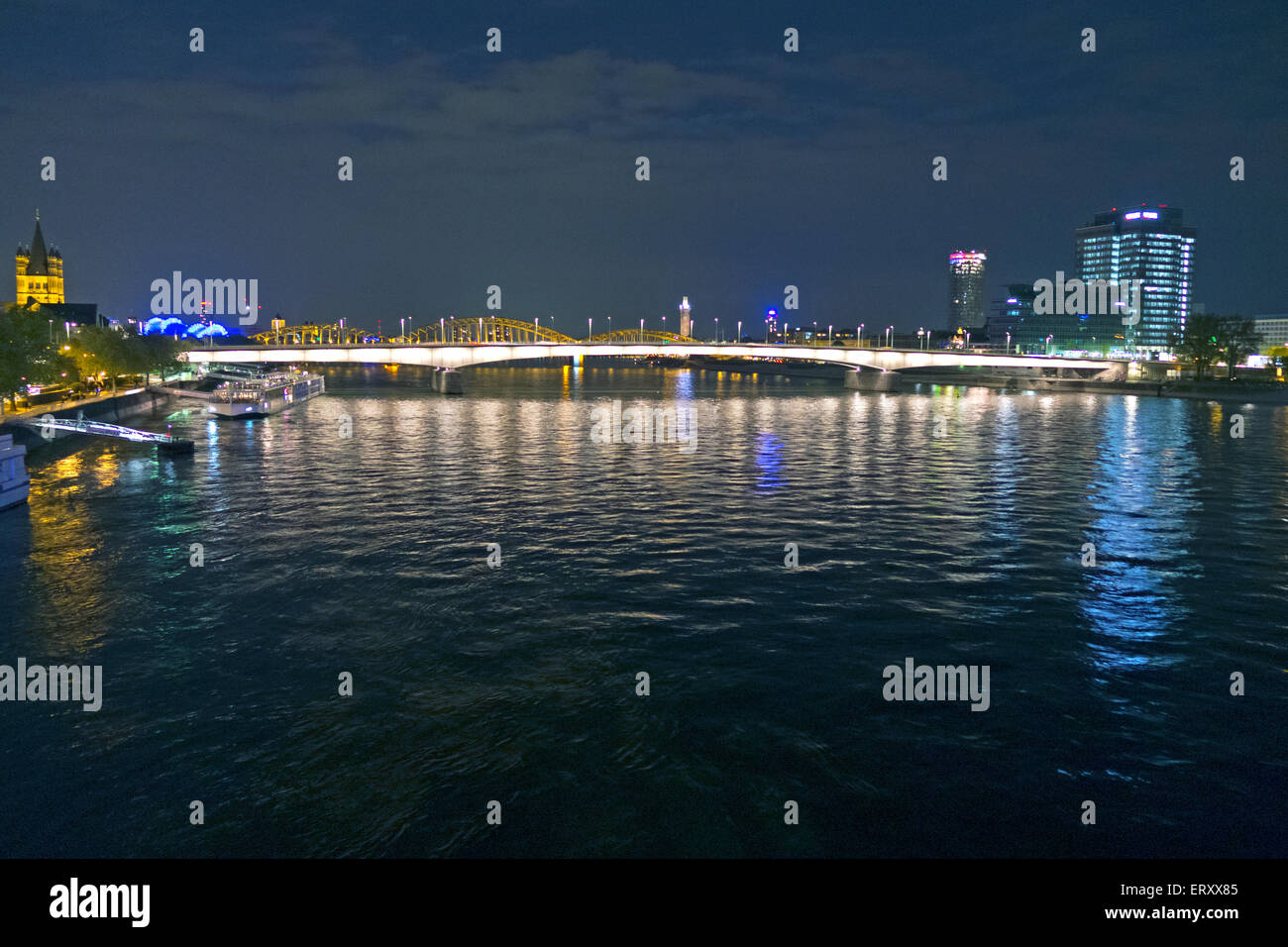 Cologne Rhine Germany Cathedral River castles cranes reflection night ...
