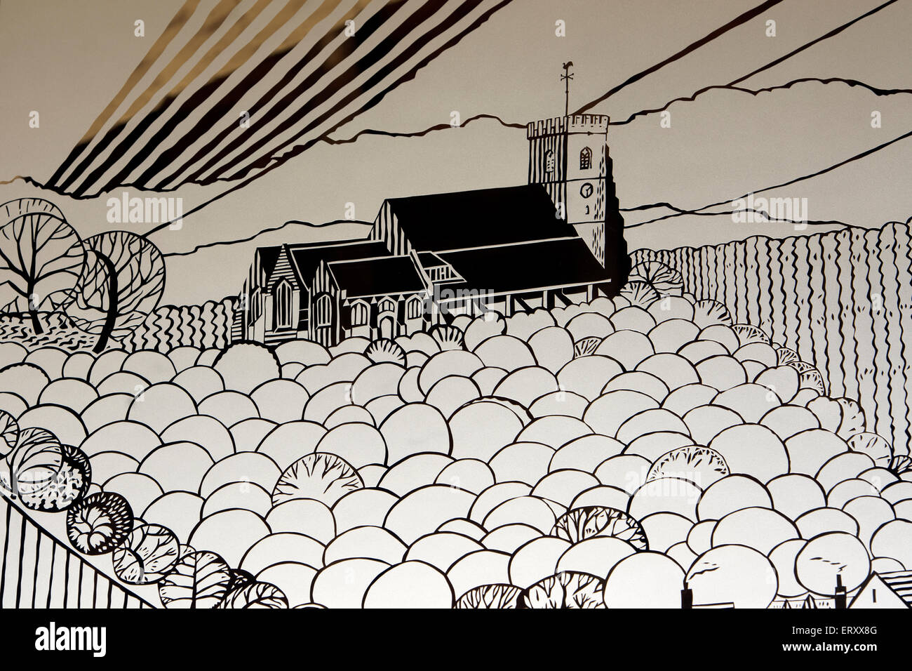 Etched glass memorial screen detail, St. Peter`s Church, Kinver ...