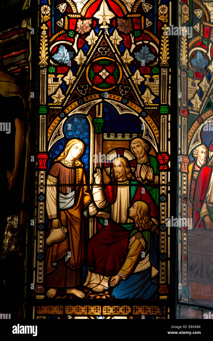 Stained glass lantern, St. Peter`s Church, Kinver, Staffordshire ...