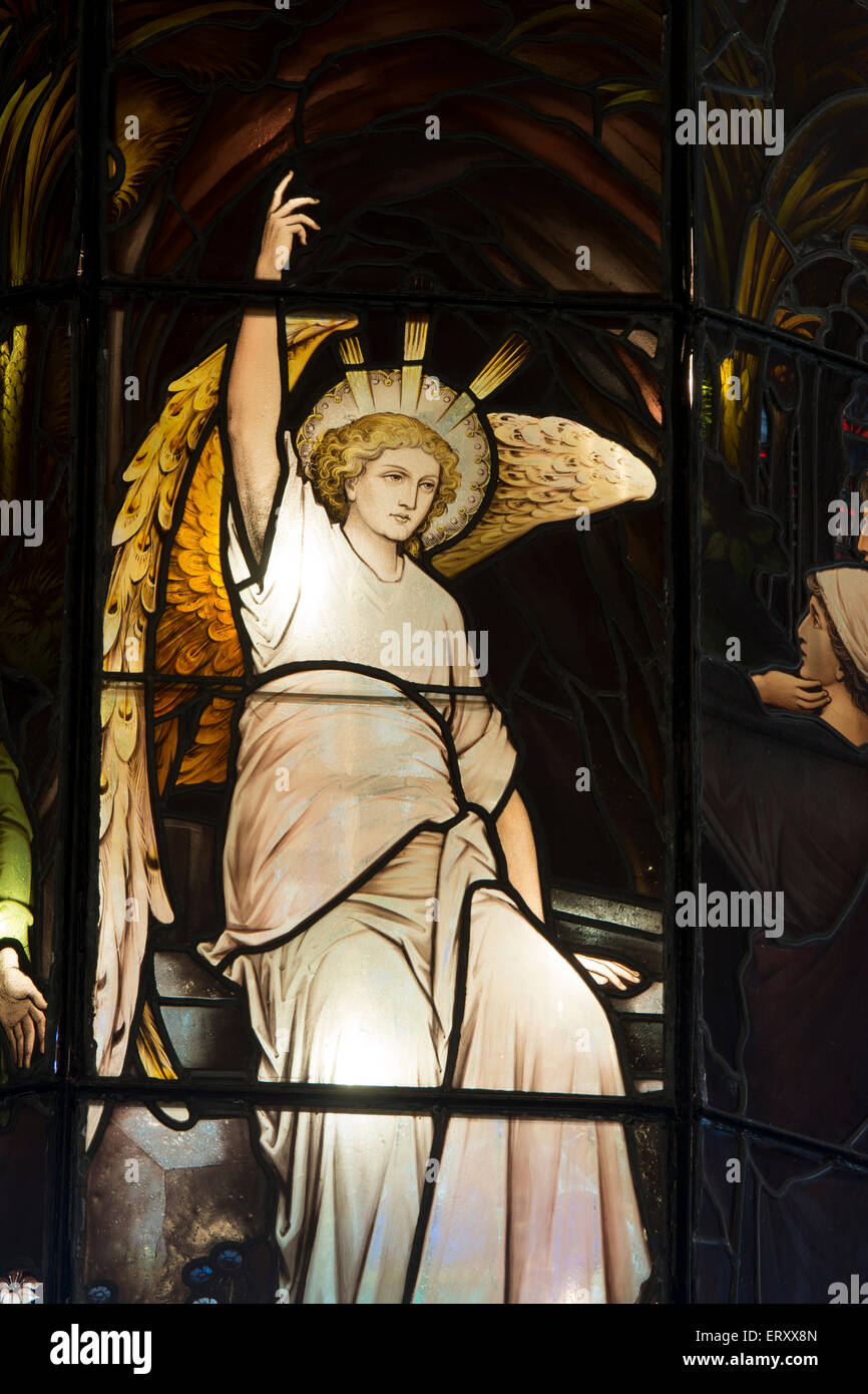 Stained glass lantern detail, St. Peter`s Church, Kinver, Staffordshire ...