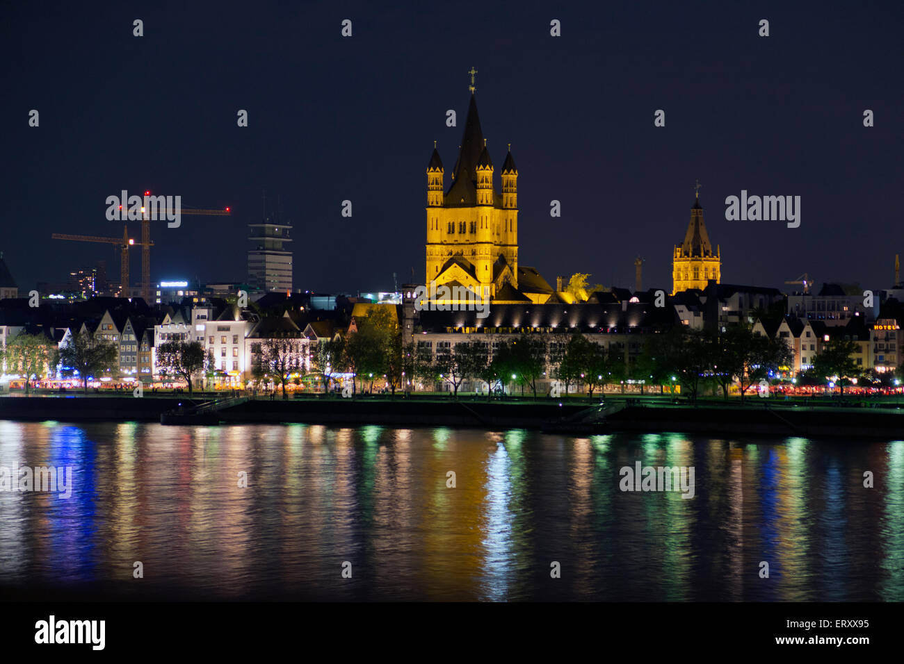 Cologne Rhine Germany Cathedral River castles cranes reflection night ...