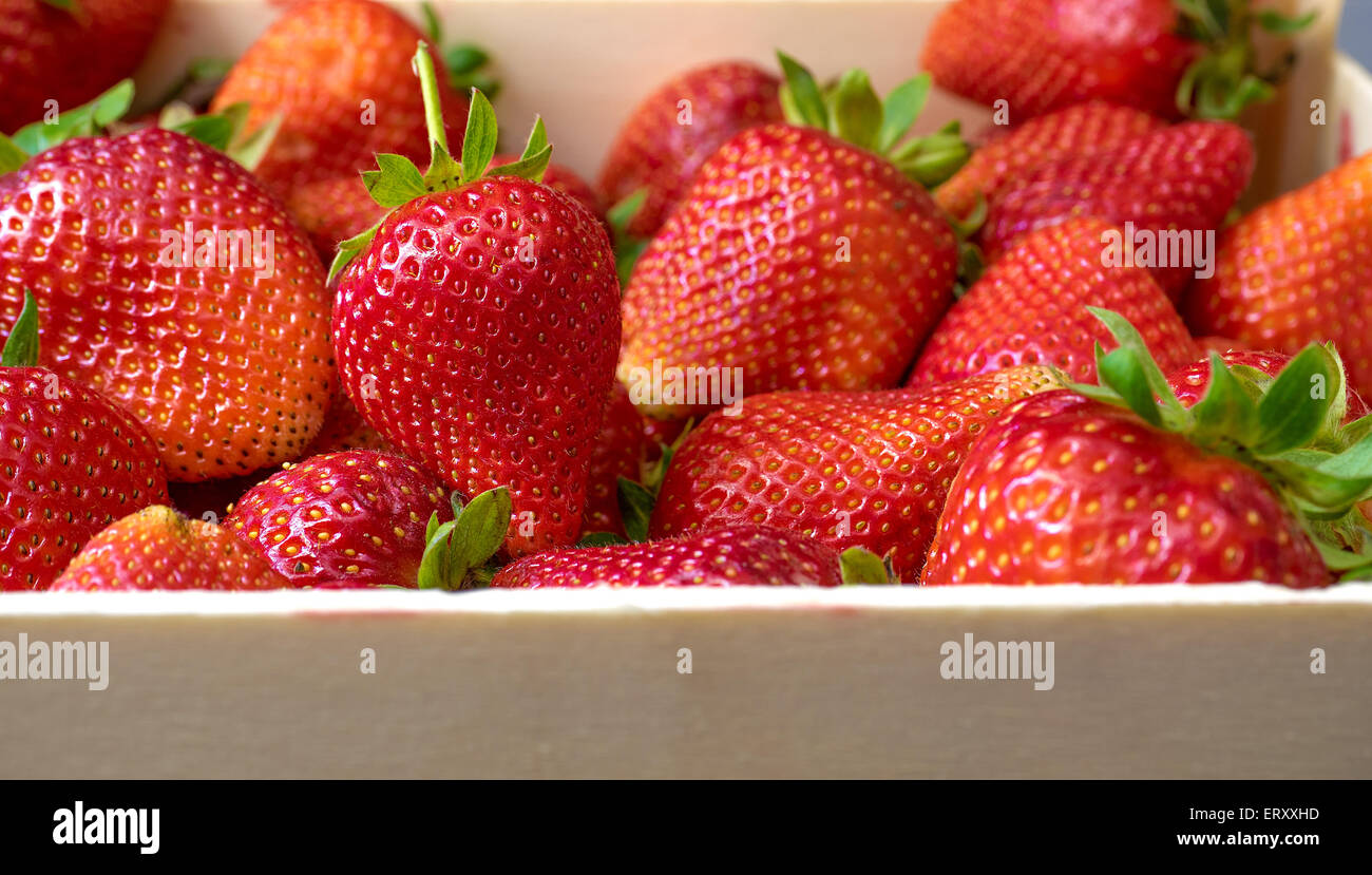 fresh strawberry in wooden box Stock Photo - Alamy
