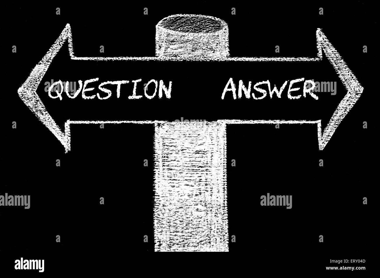 Opposite arrows with Question versus Answer. Hand drawing with chalk on ...