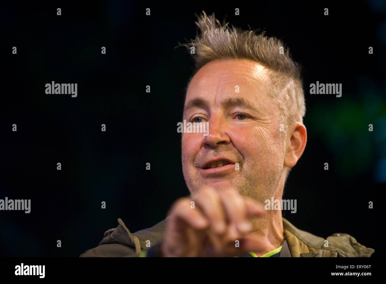 Nigel Kennedy, violinist, musician, speaking on stage at Hay Festival ...