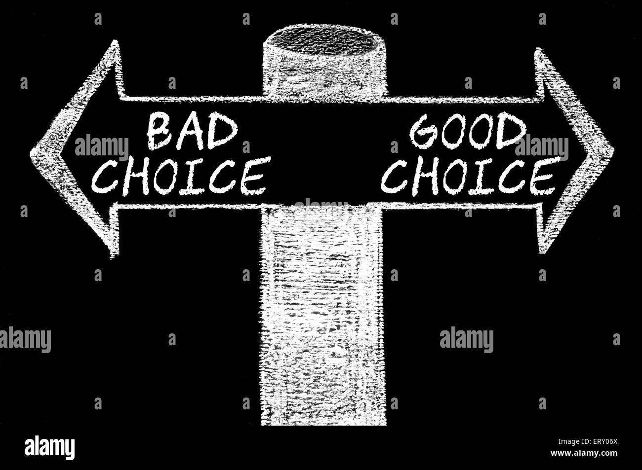 Opposite arrows with Bad Choice versus Good Choice. Hand drawing with ...