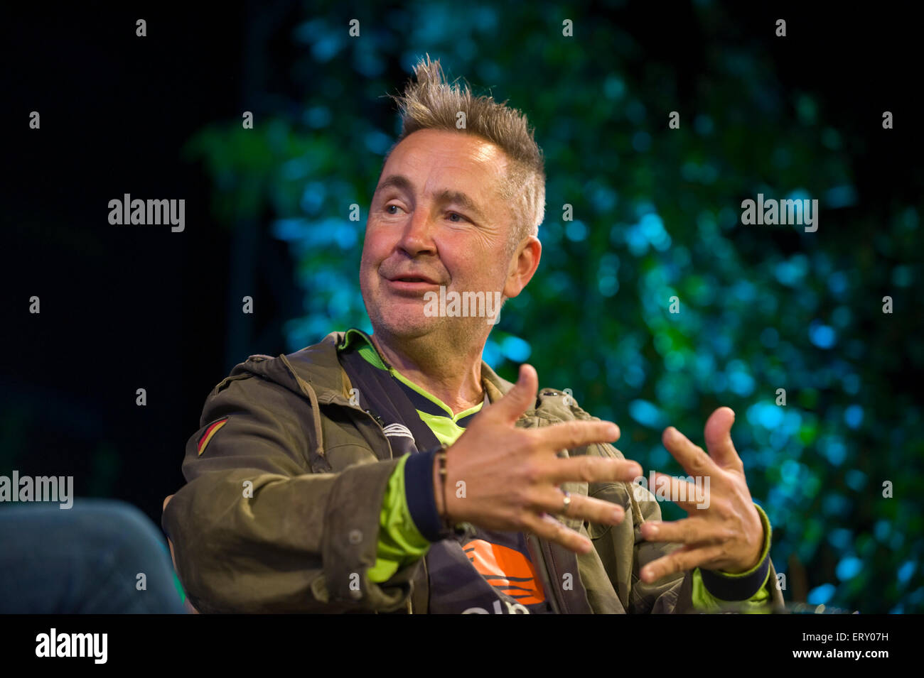 Nigel Kennedy, violinist, musician, speaking on stage at Hay Festival ...