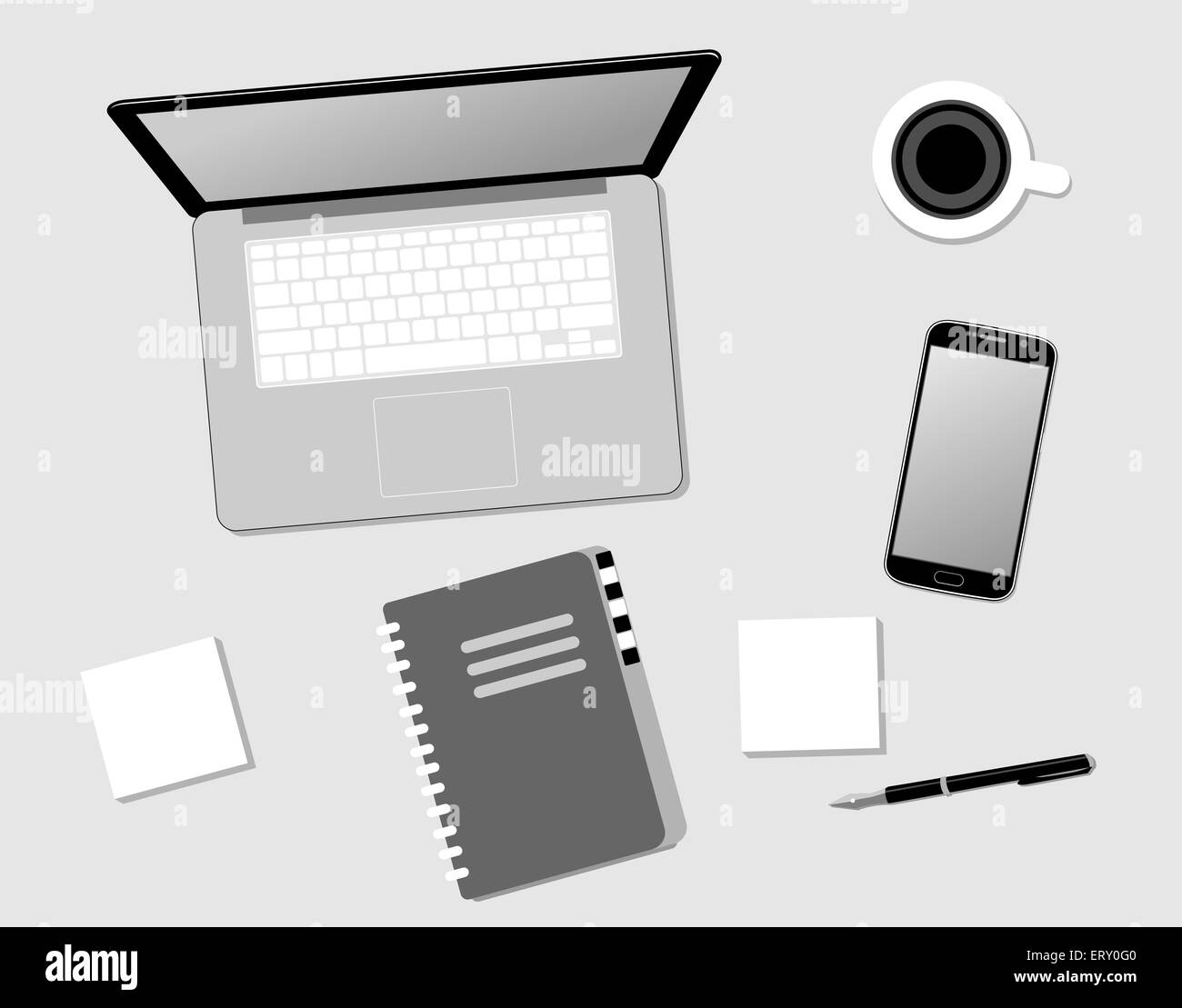 Work desk flat design Stock Photo - Alamy