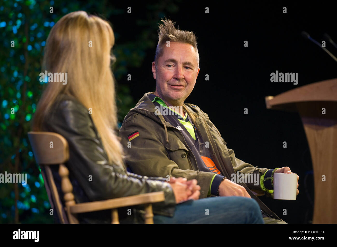 Nigel Kennedy, violinist, musician, speaking on stage at Hay Festival ...