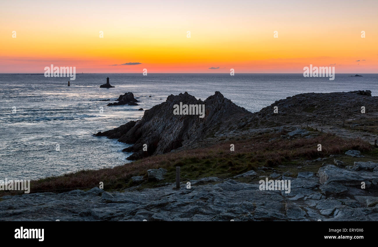 Beautiful sunset on the Pointe du Raz located on Finistere coast in ...