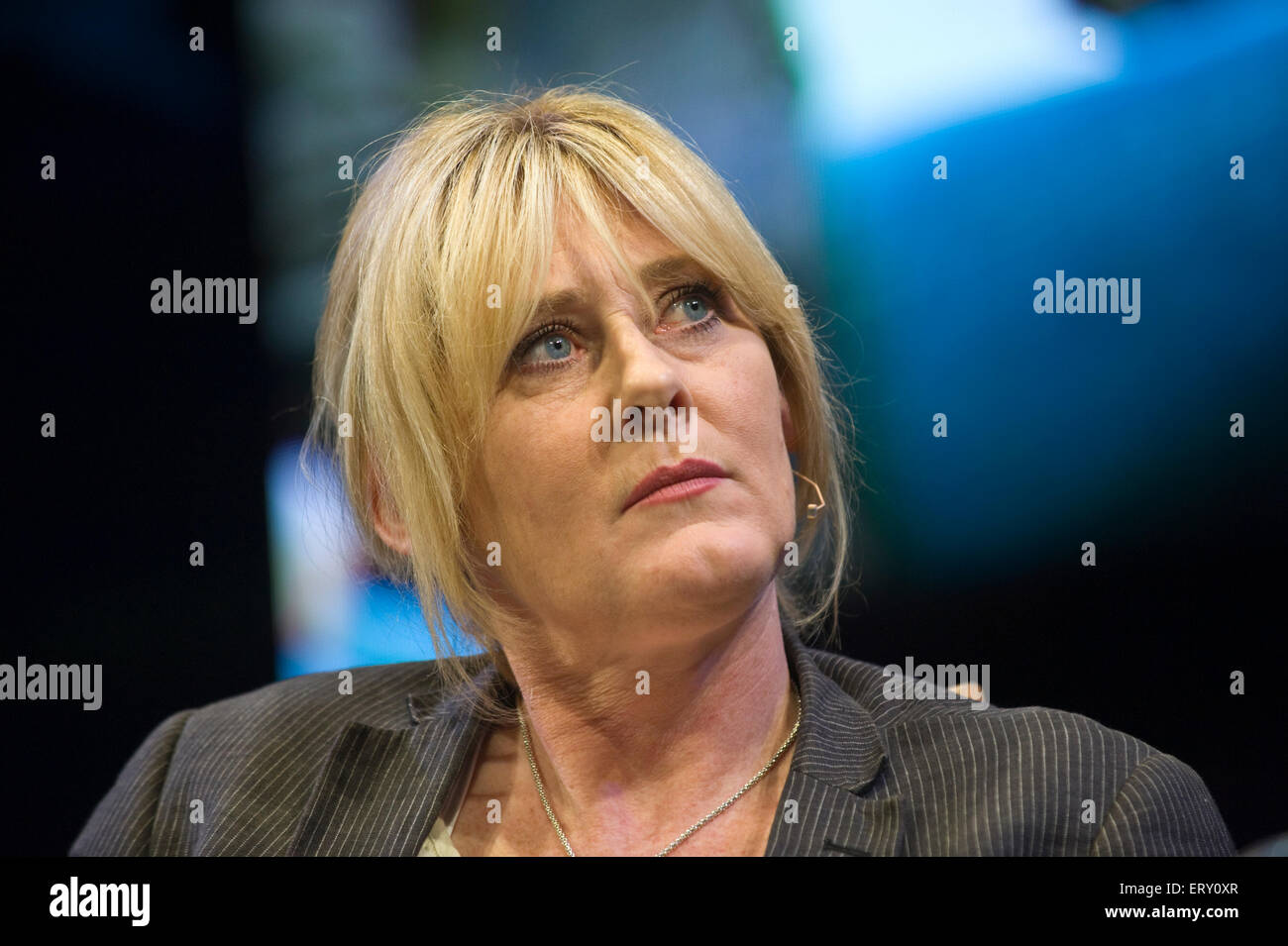 Sarah Lancashire actress speaking on stage at Hay Festival 2015 Stock ...