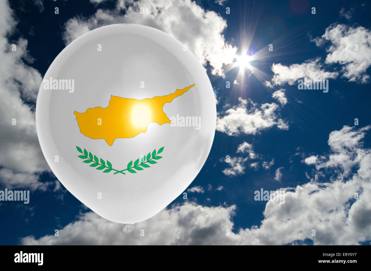 balloon in colors of cyprus flag flying on blue sky Stock Photo - Alamy