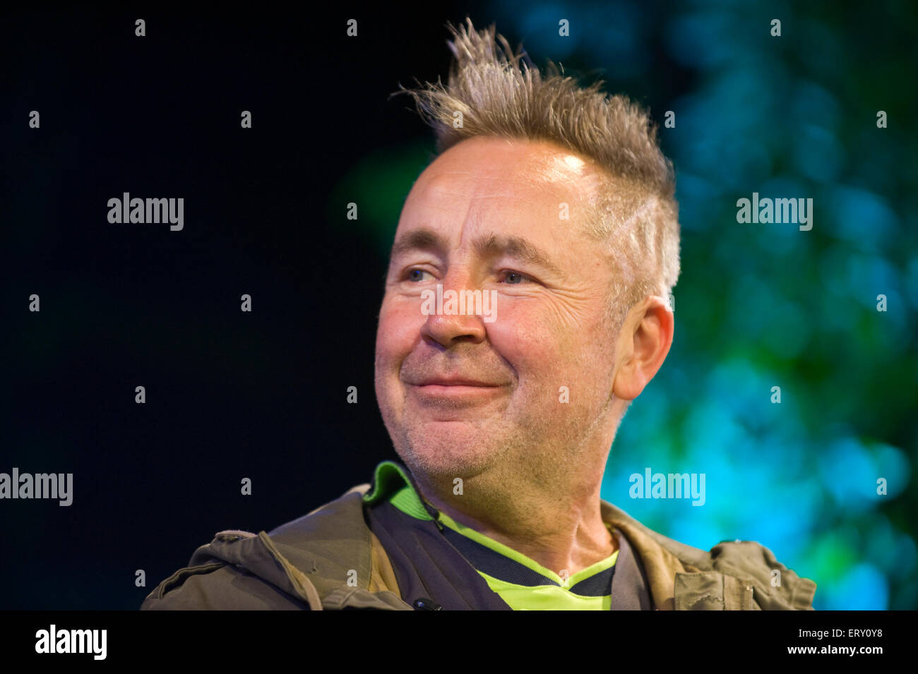 Nigel Kennedy, violinist, musician, speaking on stage at Hay Festival ...