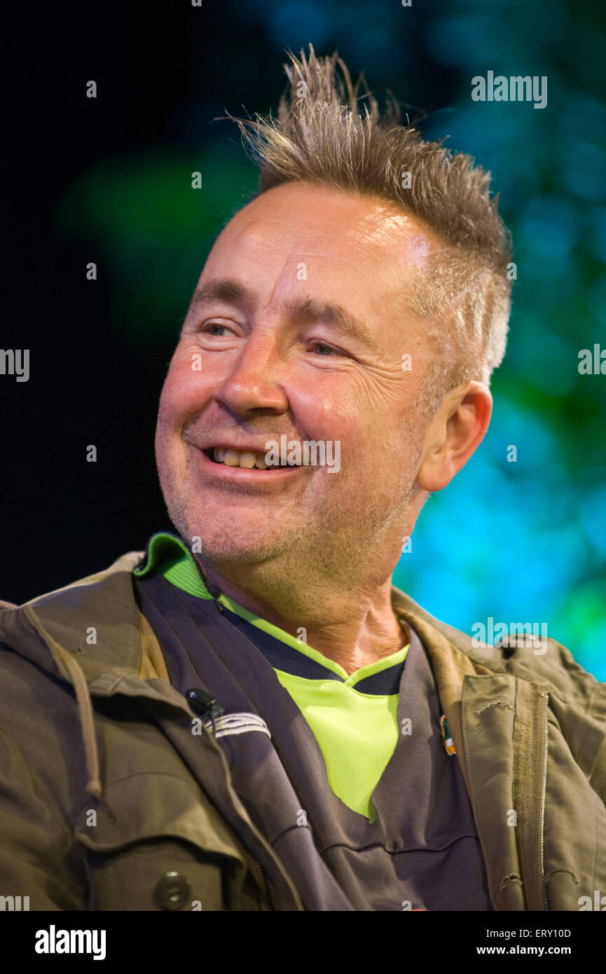 Nigel Kennedy, violinist, musician, speaking on stage at Hay Festival ...