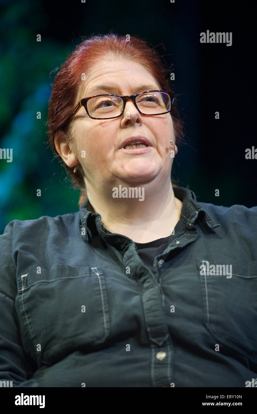 Sally Wainwright scriptwriter speaking on stage at Hay Festival 2015 ...
