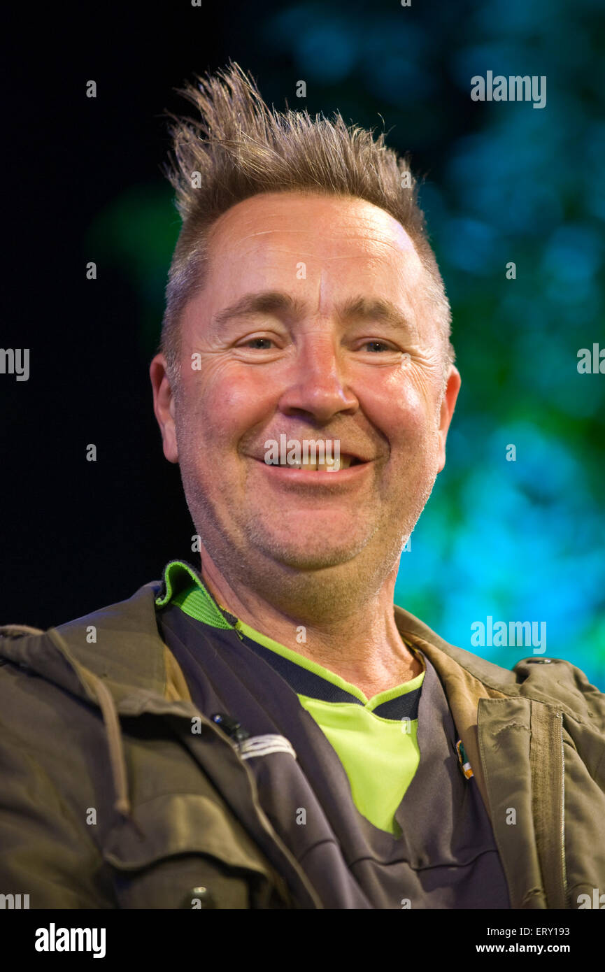 Nigel Kennedy, violinist, musician, speaking on stage at Hay Festival ...