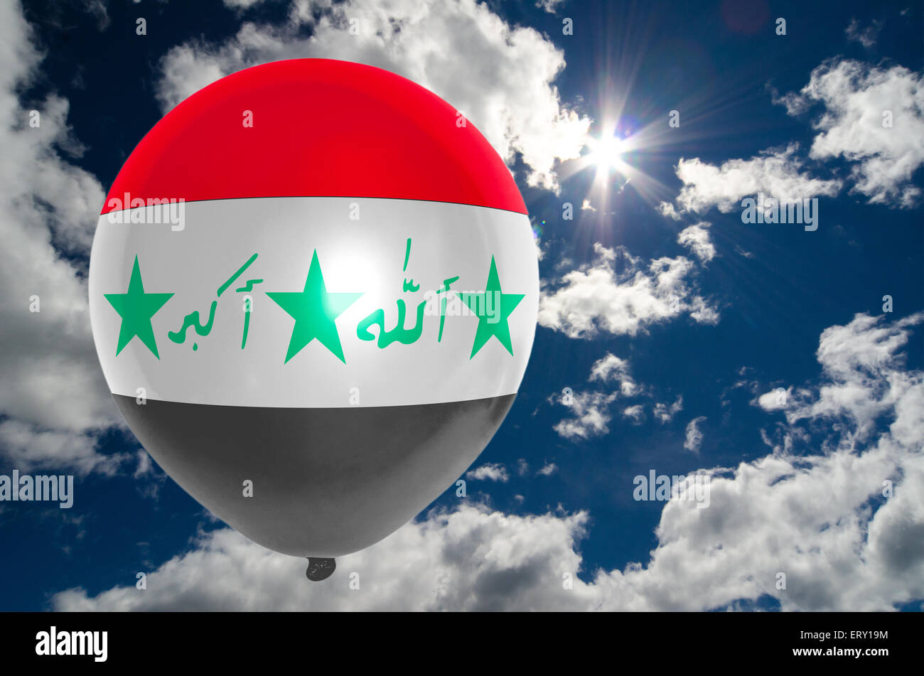 balloon in colors of iraq flag flying on blue sky Stock Photo - Alamy
