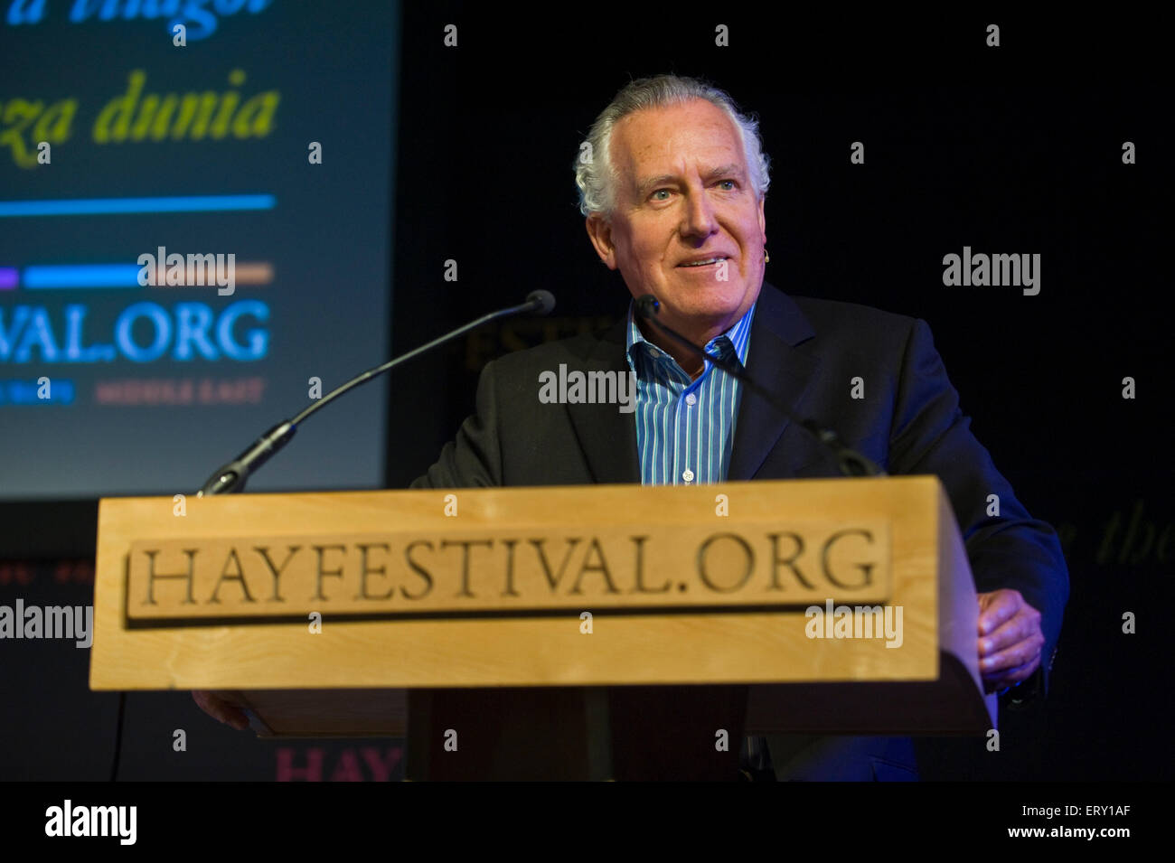 Peter Hain former Labour MP speaking on stage at Hay Festival 2015 ...