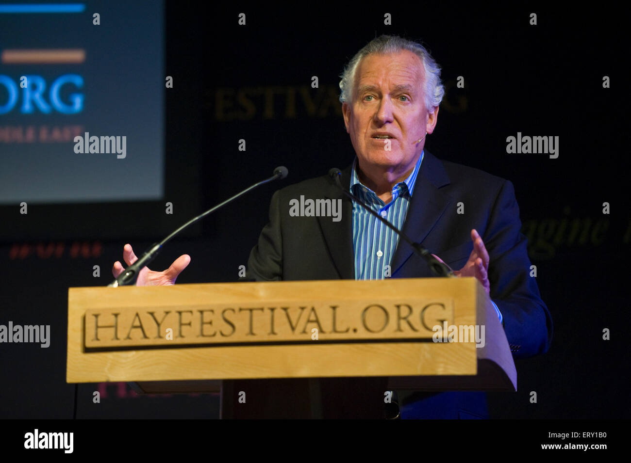 Peter Hain former Labour MP speaking on stage at Hay Festival 2015 ...