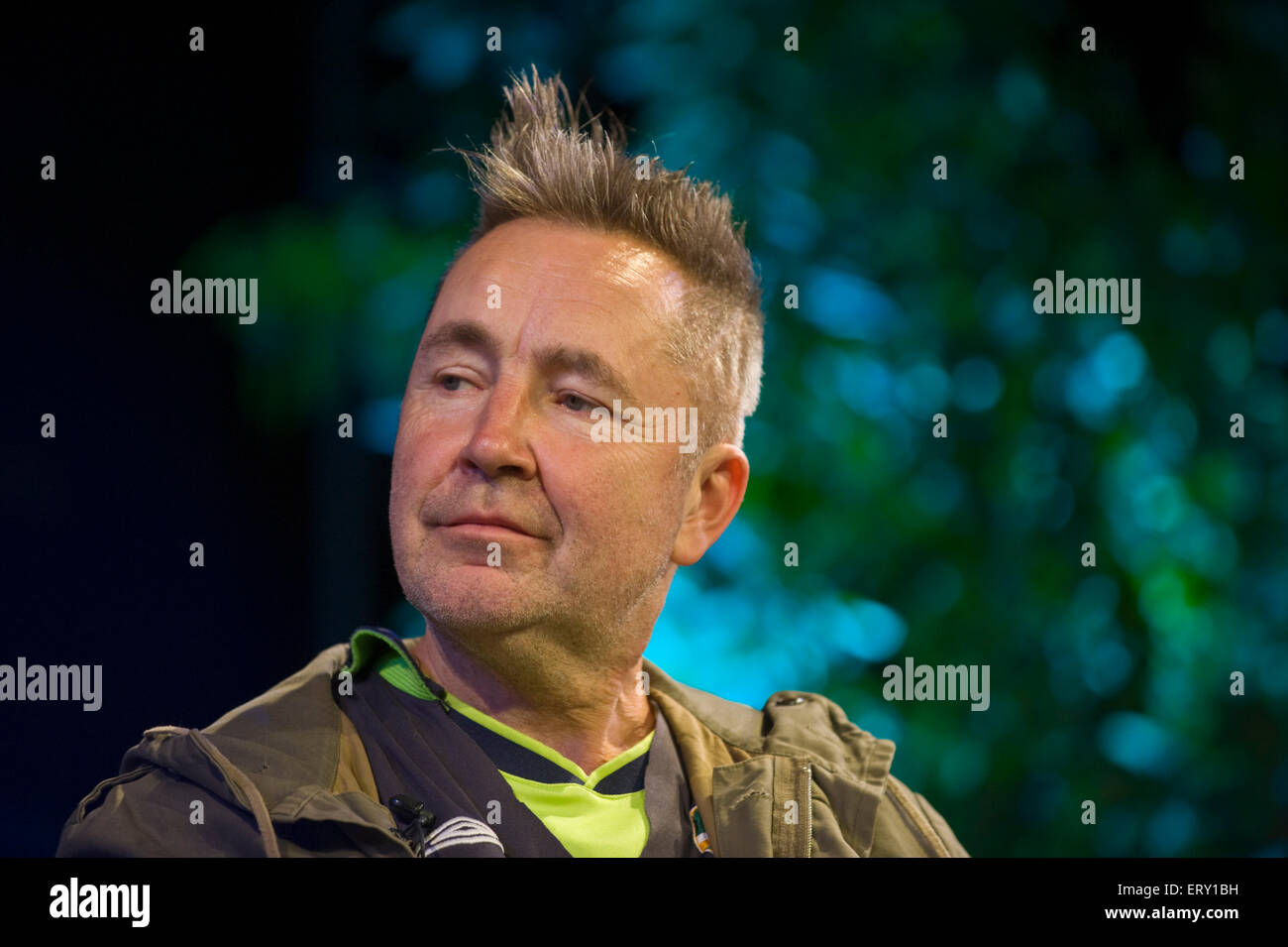 Nigel Kennedy, violinist, musician, speaking on stage at Hay Festival ...
