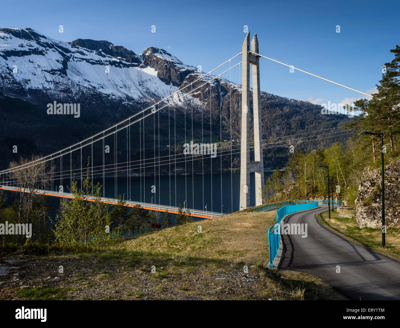 Hardanger bridge, suspension bridge over the Eidfjord, a branch of the ...