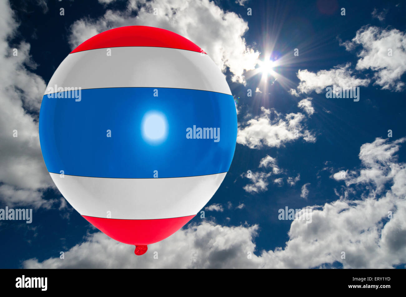 balloon in colors of thailand flag flying on blue sky Stock Photo - Alamy