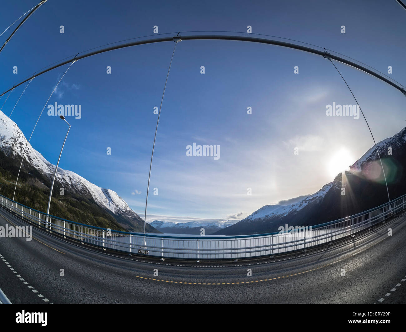 Hardanger bridge, suspension bridge over the Eidfjord, a branch of the ...