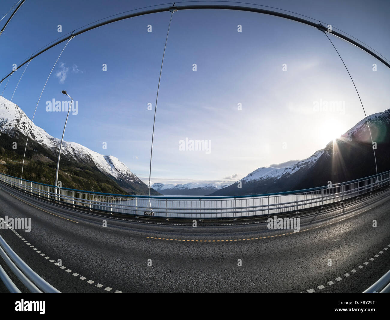 Hardanger bridge, suspension bridge over the Eidfjord, a branch of the ...
