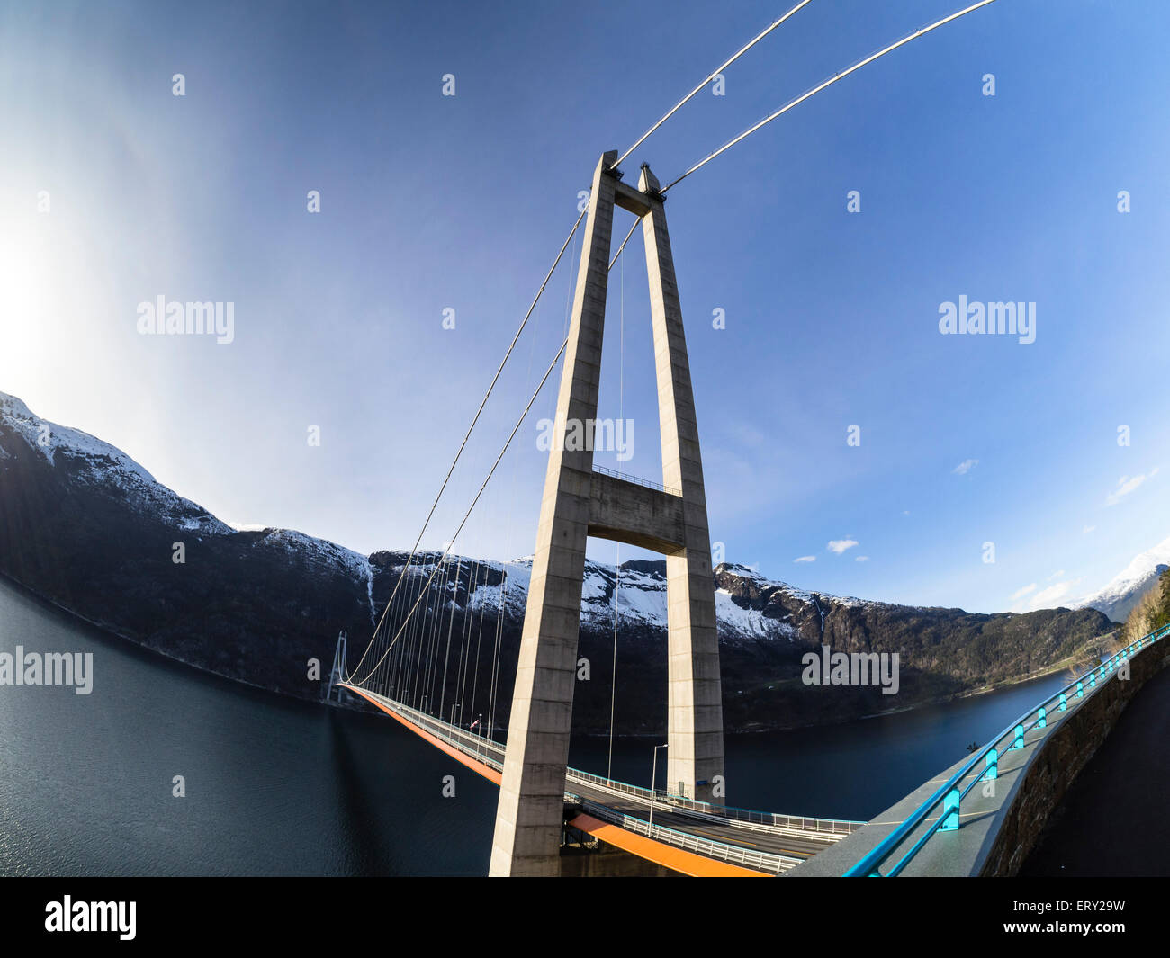 Hardanger bridge, suspension bridge over the Eidfjord, a branch of the ...