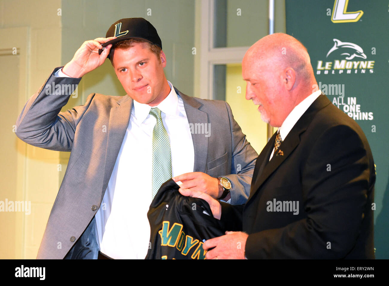 June, 9 2015: Patrick Beilein (left) is introduced by Le Moyne Dolphins ...