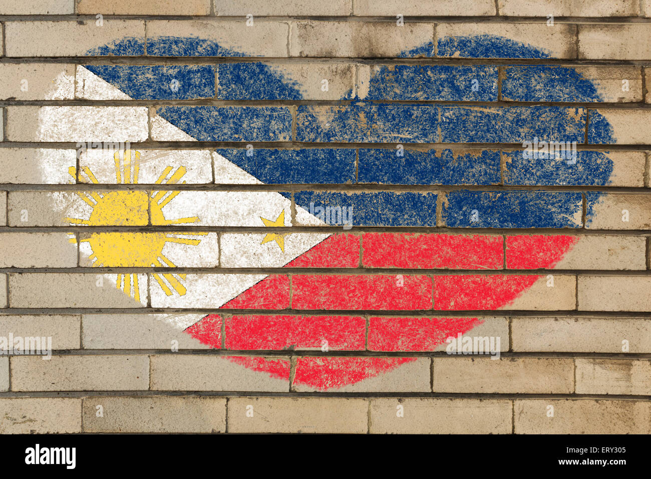 heart shaped flag in colors of phillipines on brick wall Stock Photo ...