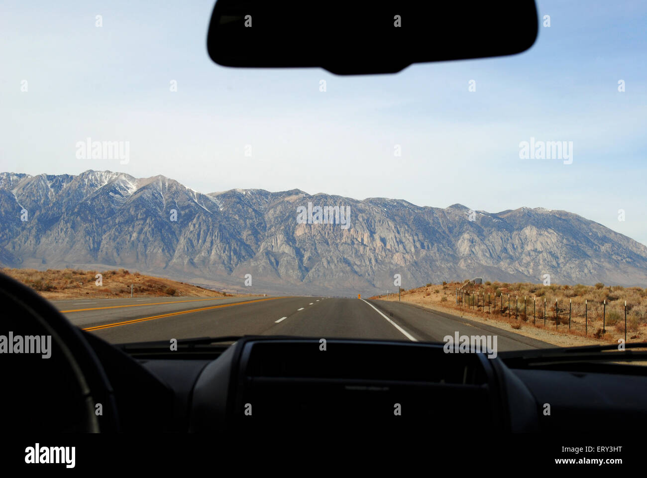 View through windshield of American road Stock Photo - Alamy