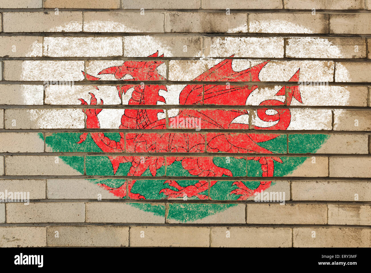 heart shaped flag in colors of wales on brick wall Stock Photo - Alamy