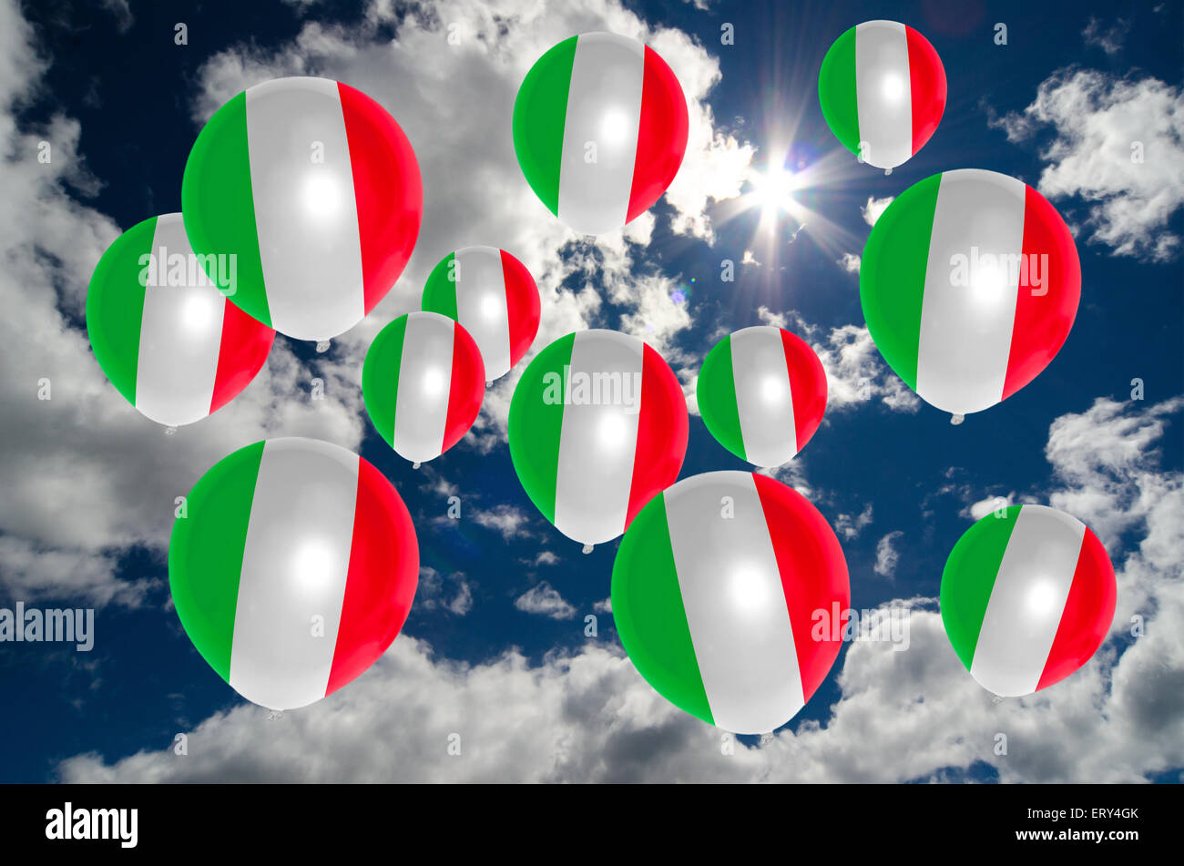 many ballons in colors of italy flag flying on sky Stock Photo - Alamy