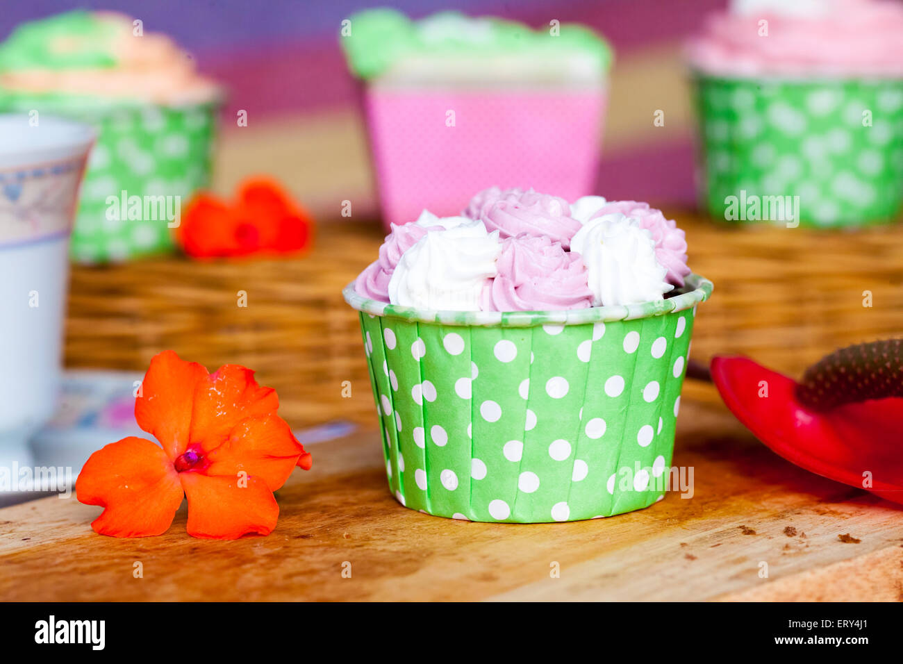 Indonesian Food cup cake with small flower Stock Photo - Alamy