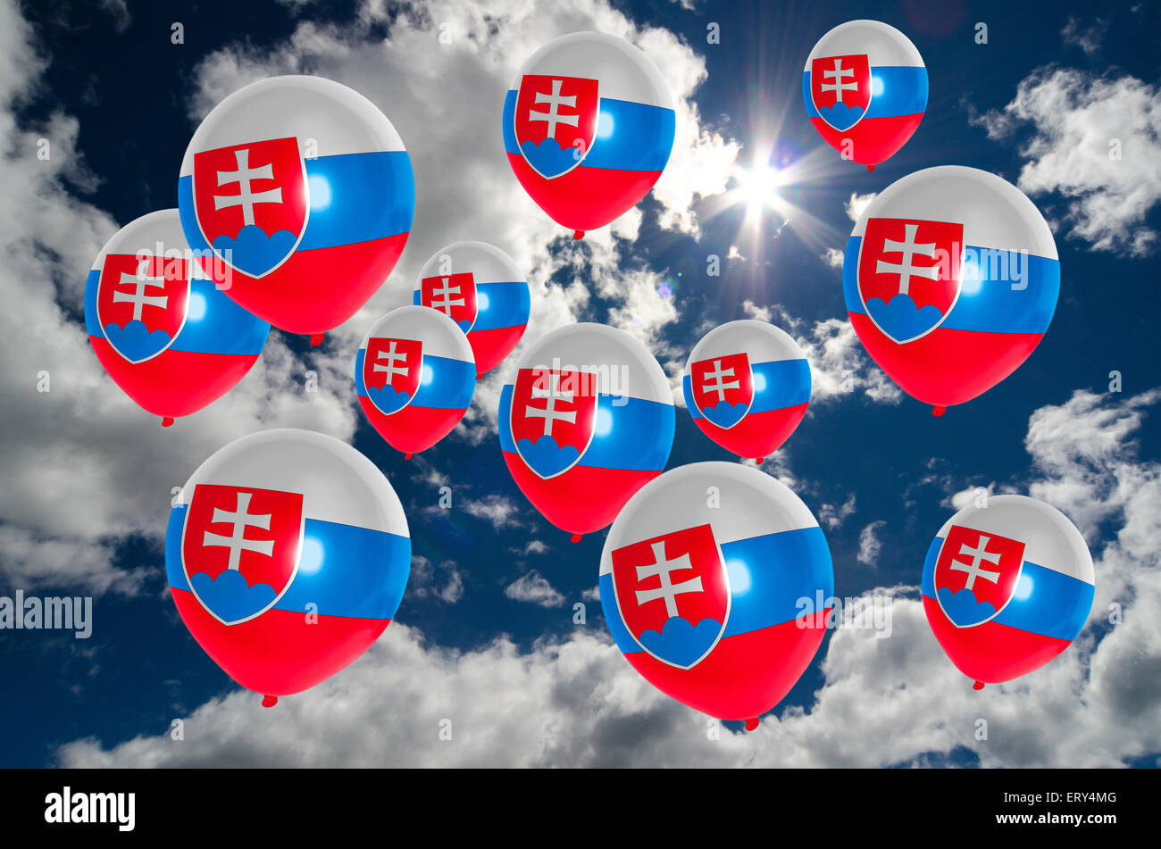 many ballons in colors of slovakia flag flying on sky Stock Photo - Alamy