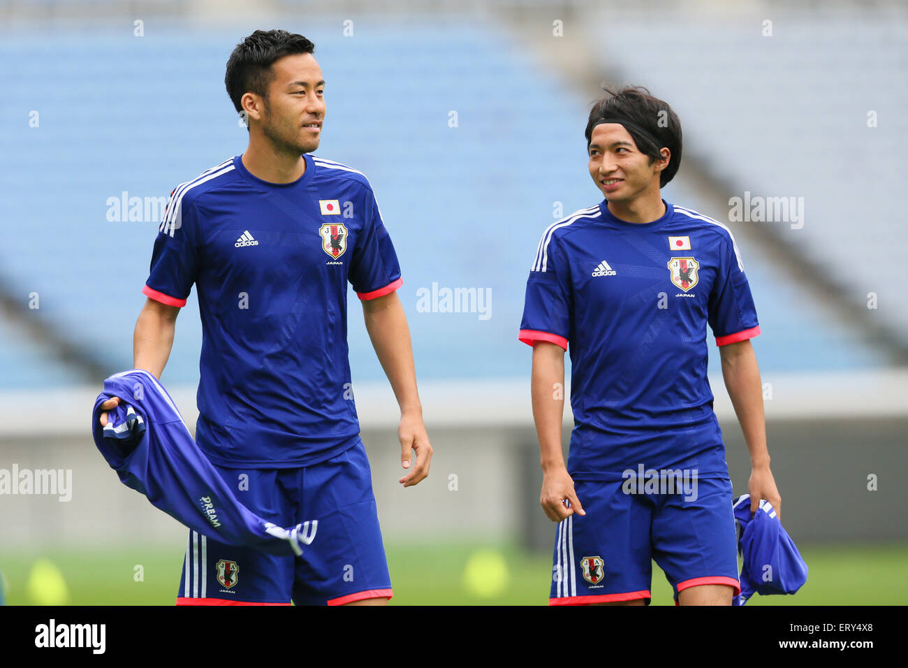Kanagawa, Japan. 9th June, 2015. (L-R) Maya Yoshida, Gaku Shibasaki ...