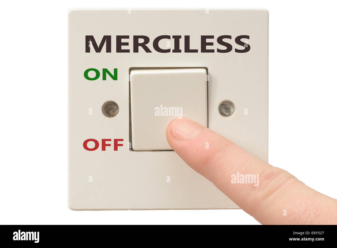 Turning off Merciless with finger on electrical switch Stock Photo - Alamy