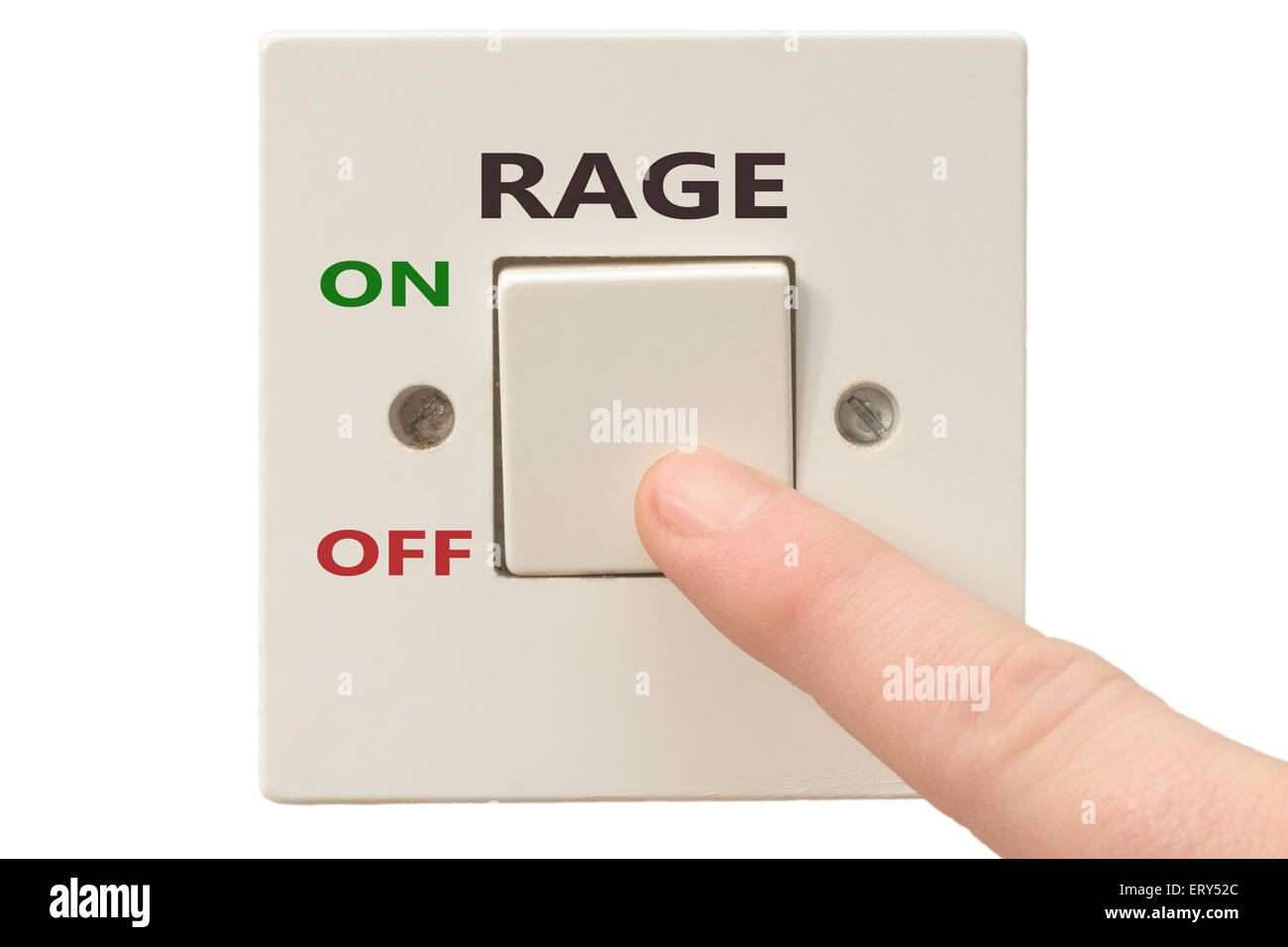 Turning off Rage with finger on electrical switch Stock Photo - Alamy