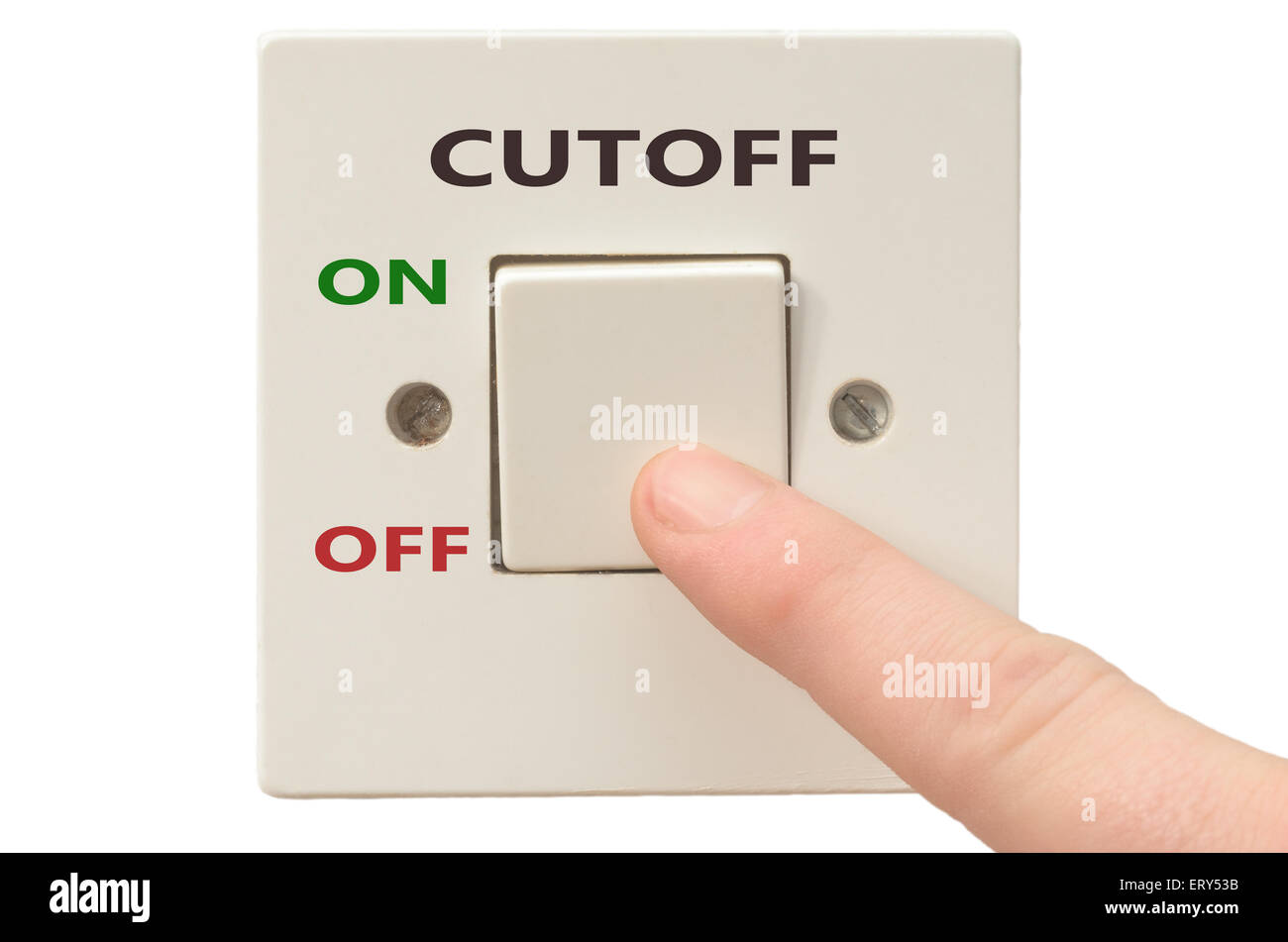 Turning off Cutoff with finger on electrical switch Stock Photo - Alamy