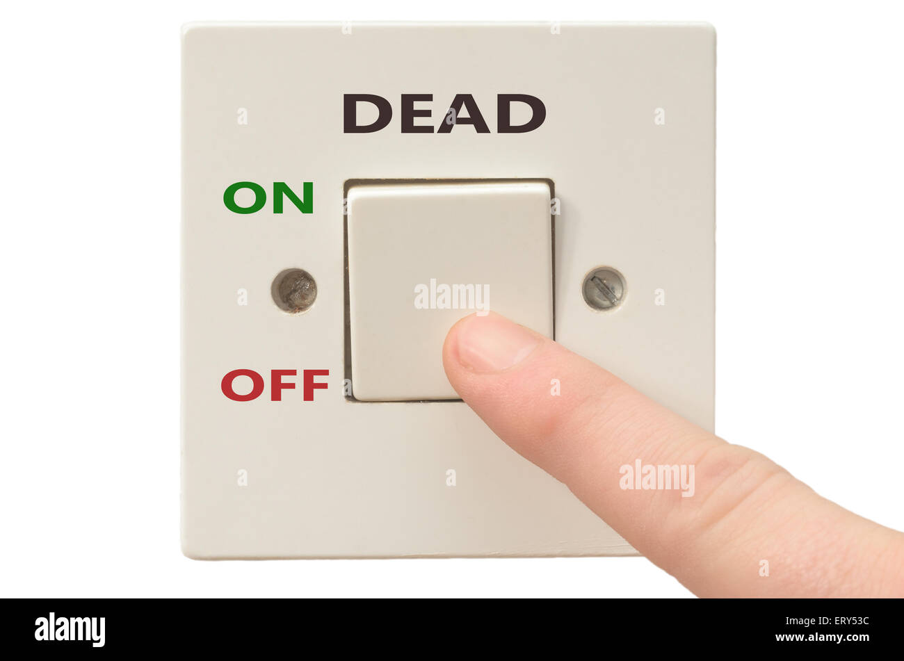 Turning off Dead with finger on electrical switch Stock Photo - Alamy
