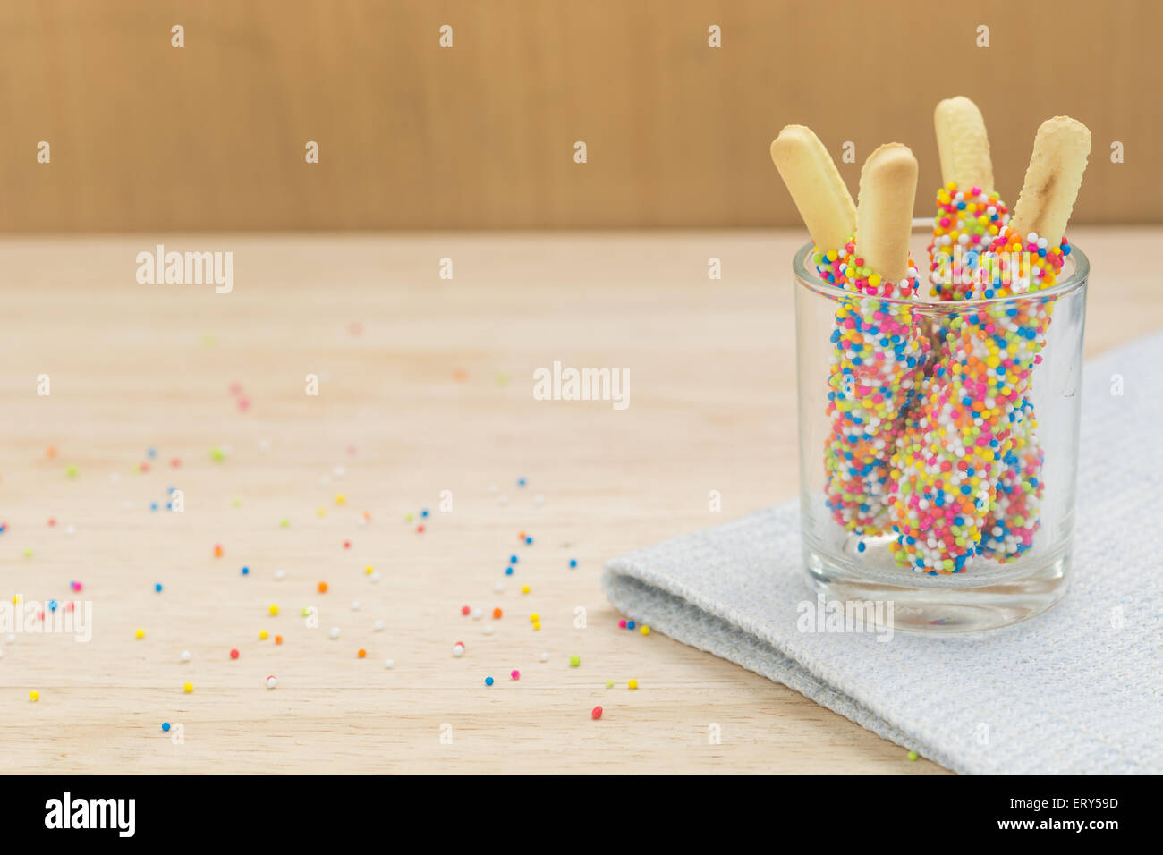 Sweet bread sticks with chocolate and colorful sugar sprinkles Stock ...