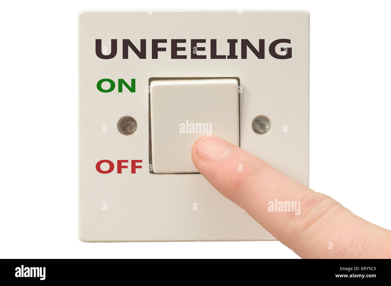 Turning off Unfeeling with finger on electrical switch Stock Photo - Alamy